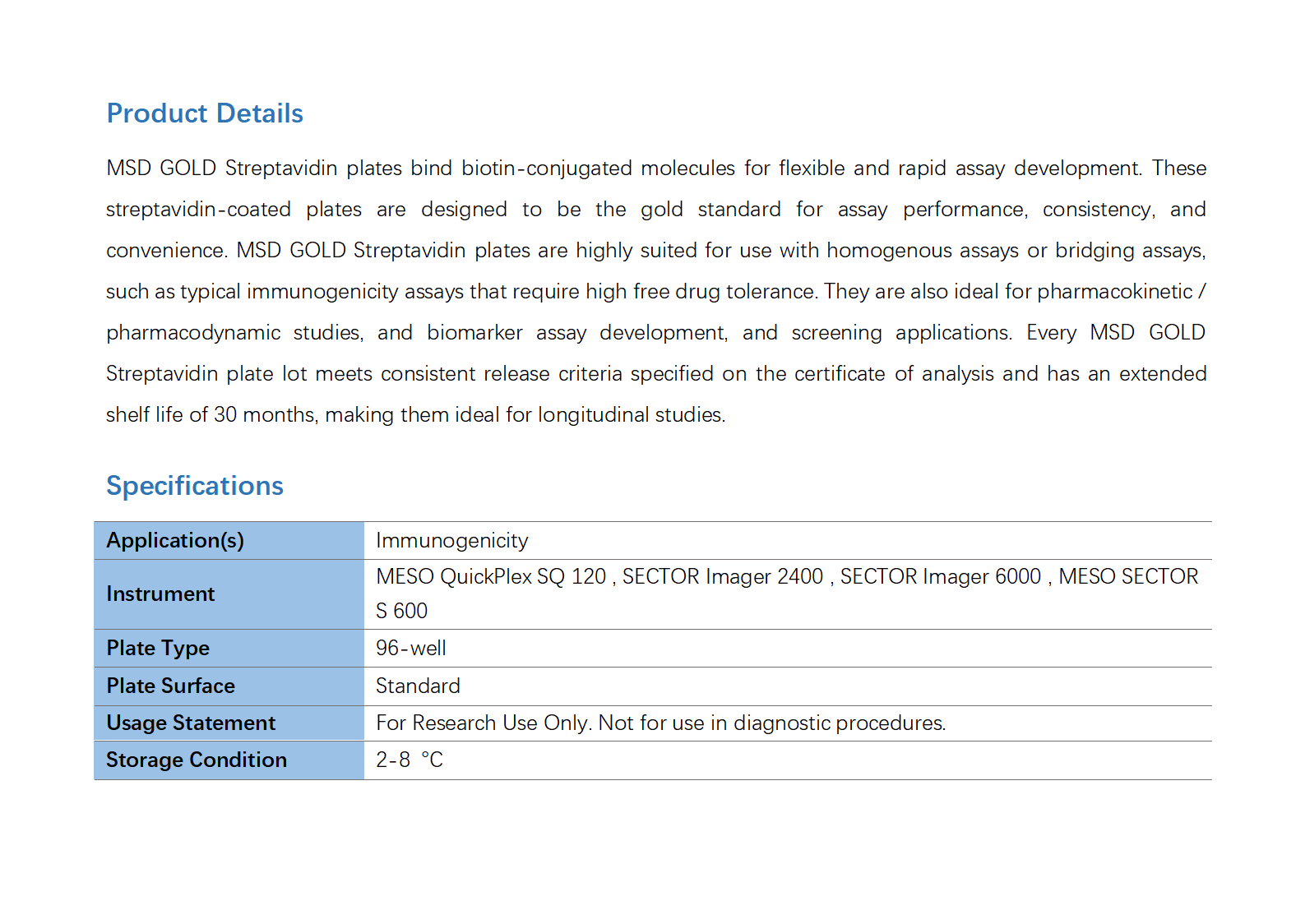 MSD_MSD GOLD™ 96-well Streptavidin SECTOR Plate_优宁维(univ)商城