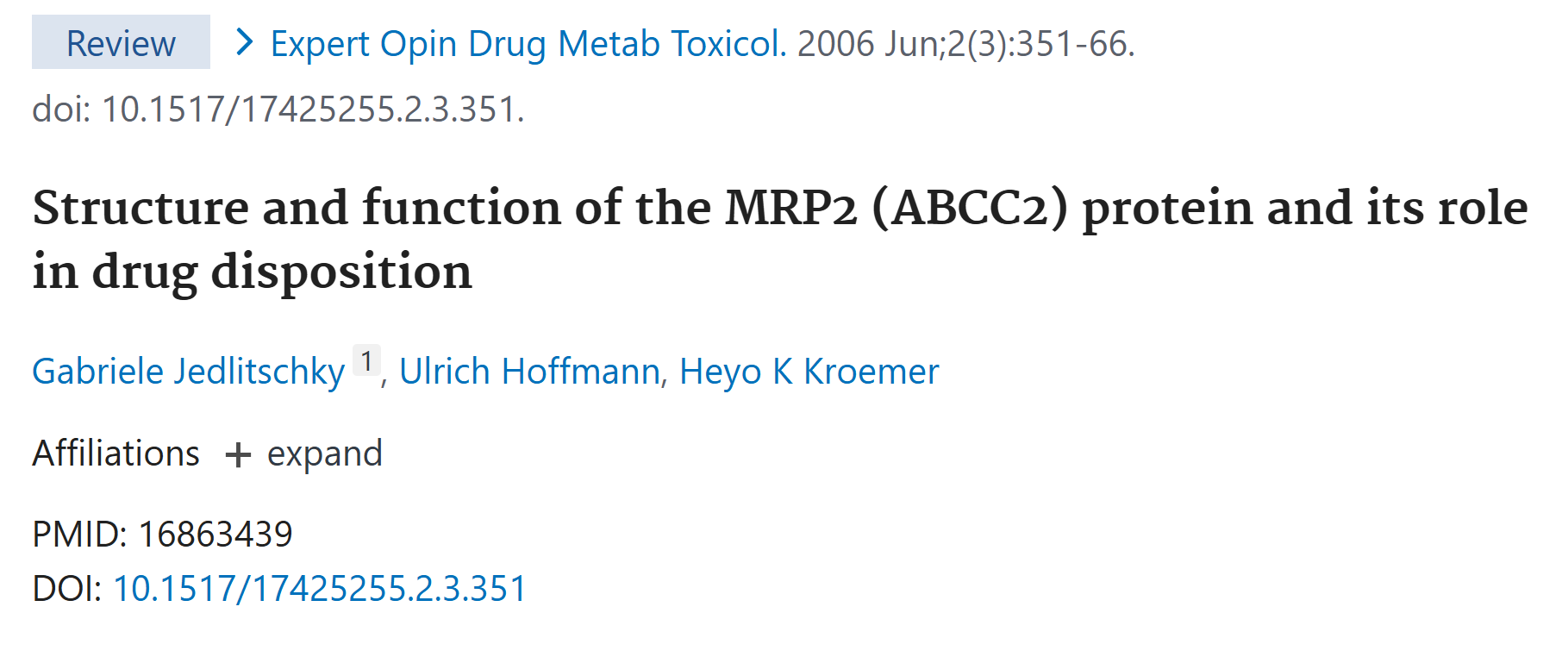 文献解析|MRP2（ABCC2）蛋白的结构与功能及其在药物处置中的作用