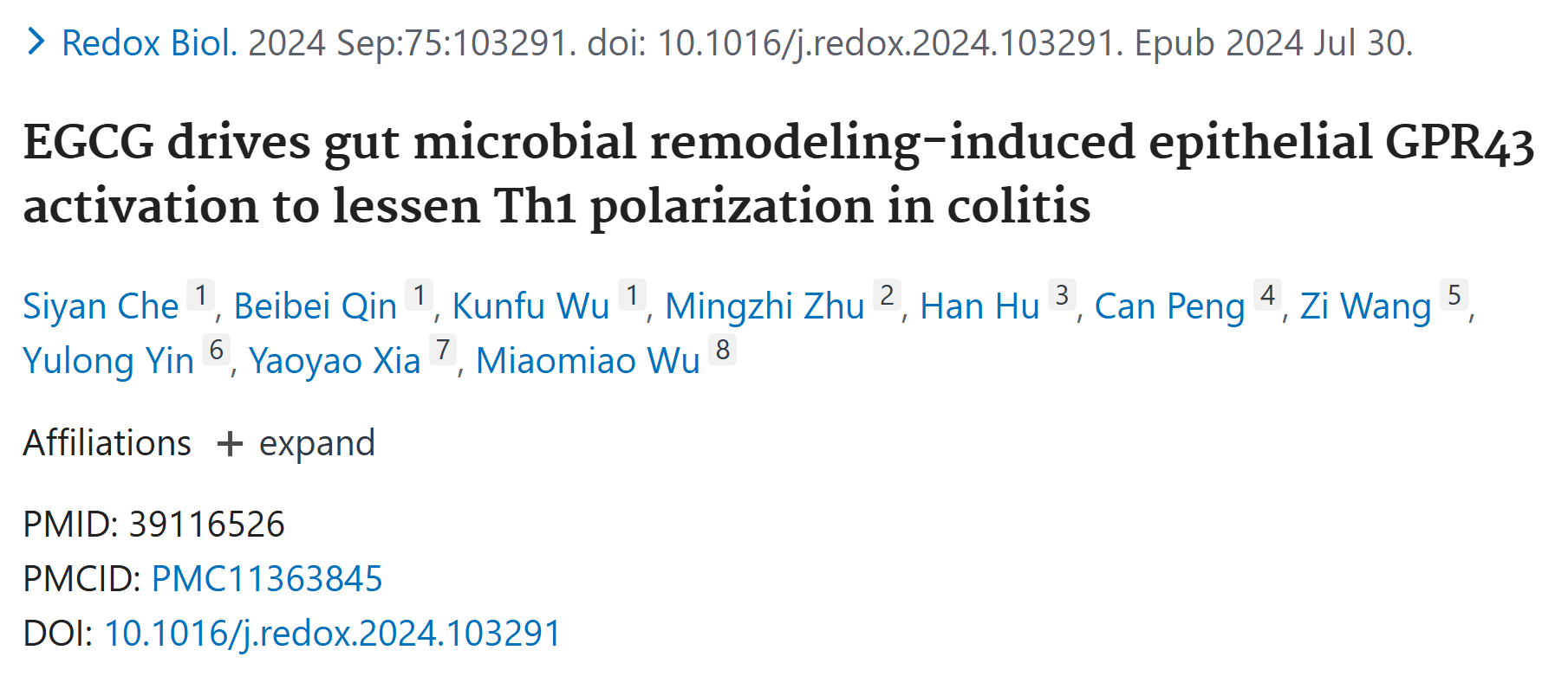 文献解析|EGCG调控肠道微生物重塑诱导上皮GPR43激活以减轻结肠炎中Th1极化的机制探究