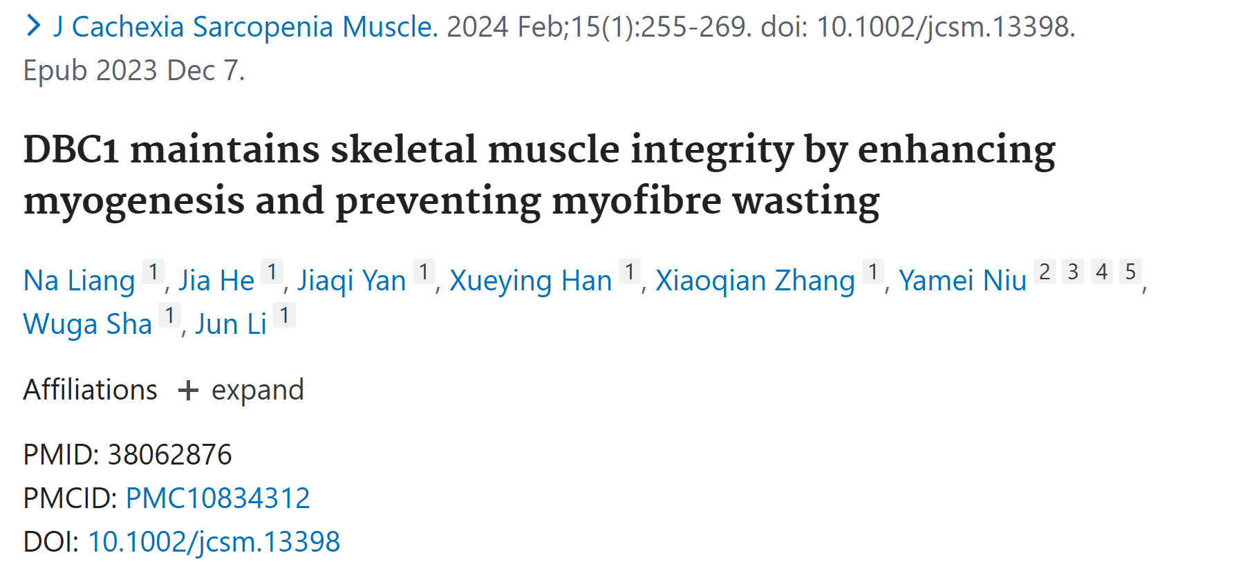 文献解析|DBC1在维持骨骼肌完整性中的作用：促进肌生成与防止肌纤维萎缩的深度解析