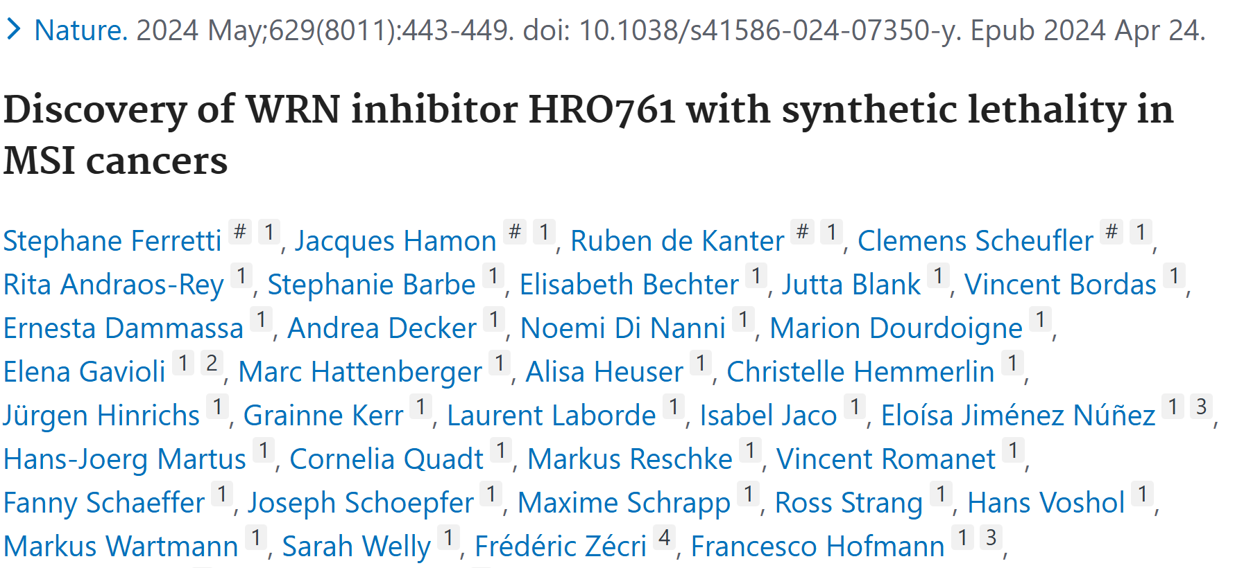 文献解析|MSI癌症治疗新突破：WRN抑制剂HRO761的合成致死性发现