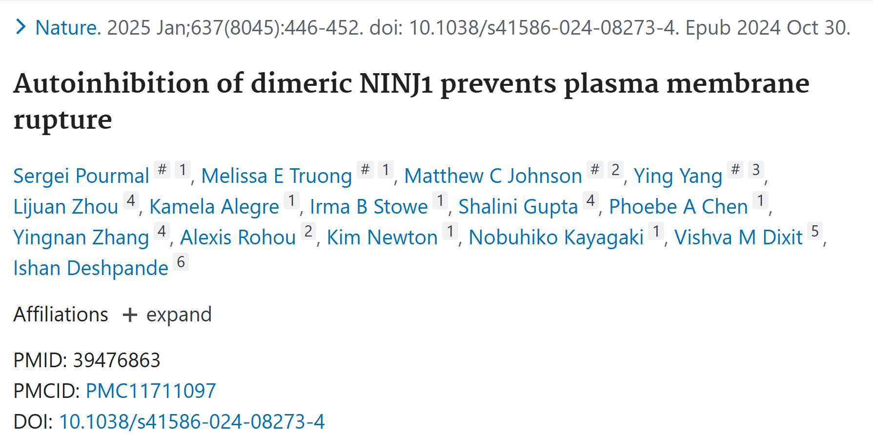 文献解析|NINJ1蛋白的自抑制与二聚化协同作用：守护细胞膜完整性的关键机制