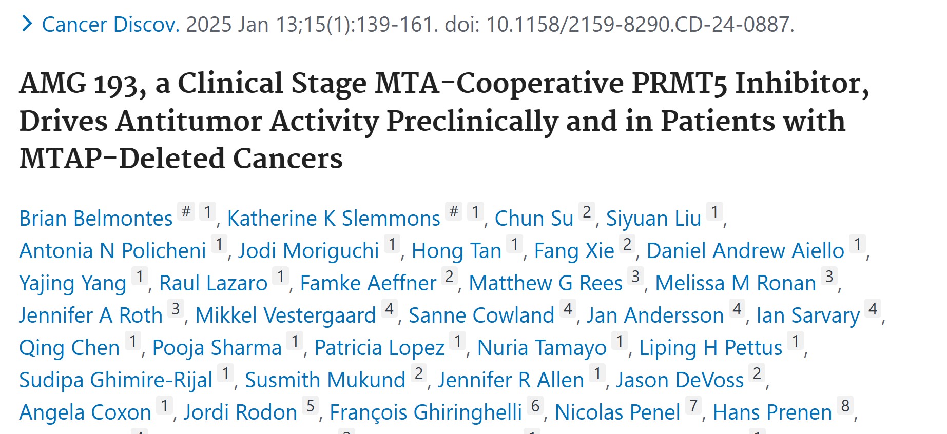 文献解析|AMG 193：一种 MTA 协同的 PRMT5 抑制剂在 MTAP 缺失型癌症治疗中的探索