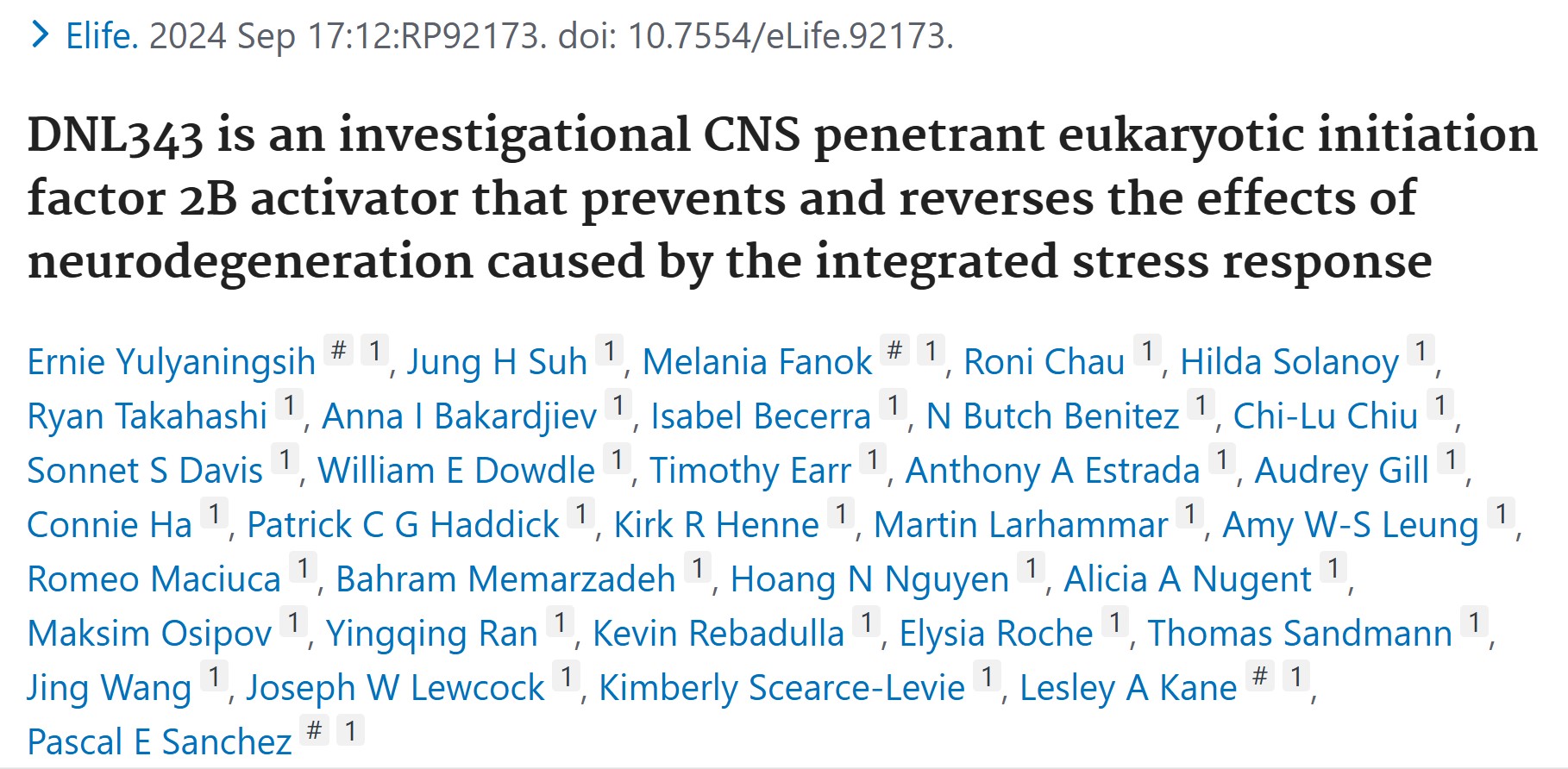 文献解析|DNL343：一种穿透血脑屏障的eIF2B激活剂在整合应激反应介导的神经退行性疾病中的防治机制与临床转化研究